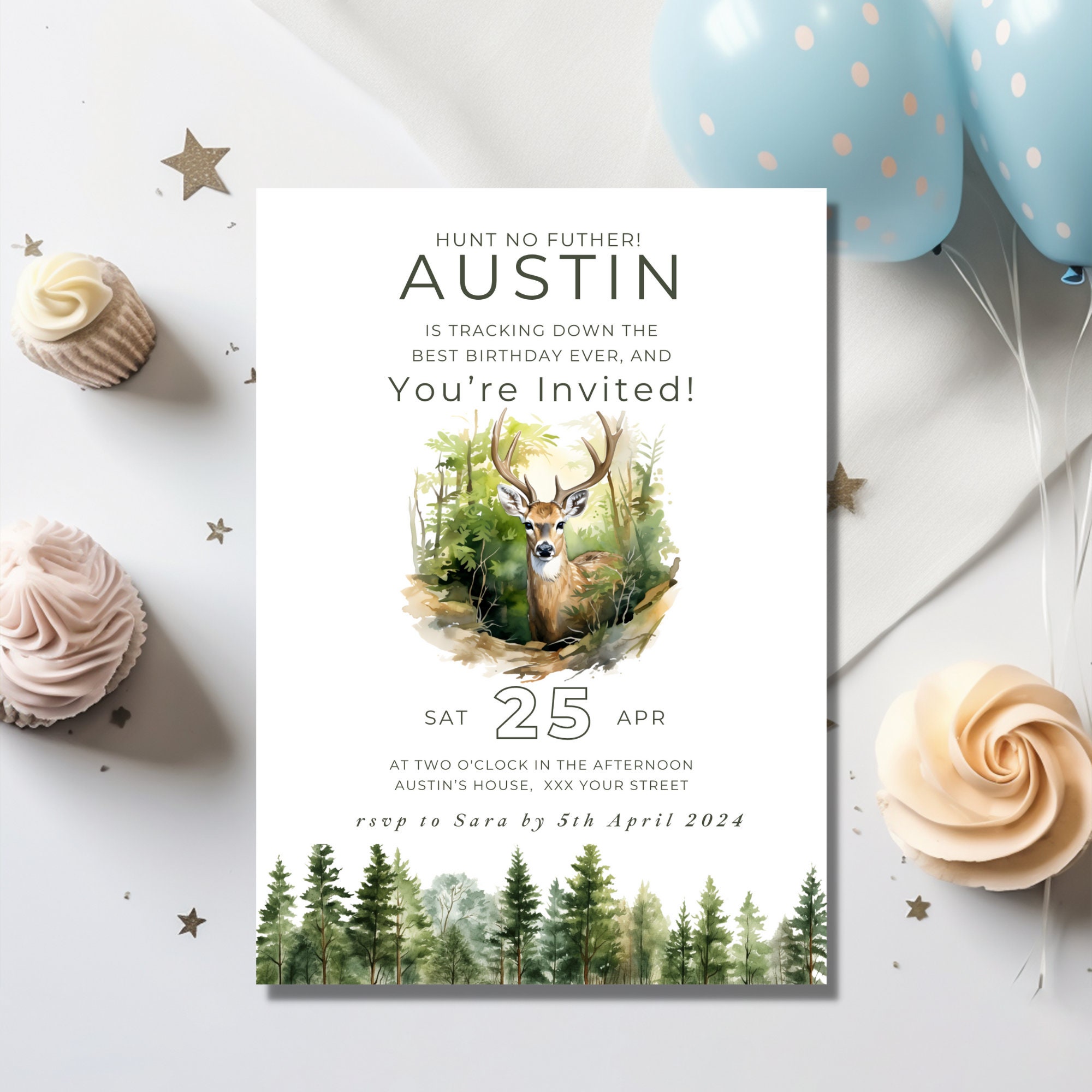 Hunting Theme Birthday Invitation Template, Printable Invite, Edit in ...