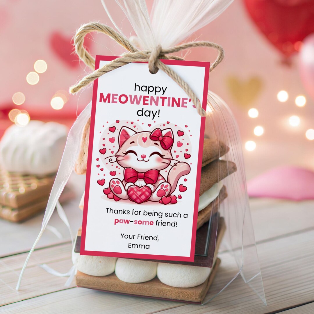 Valentine Card Template, Printable Cat Valentine Tag, Editable Kittens ...