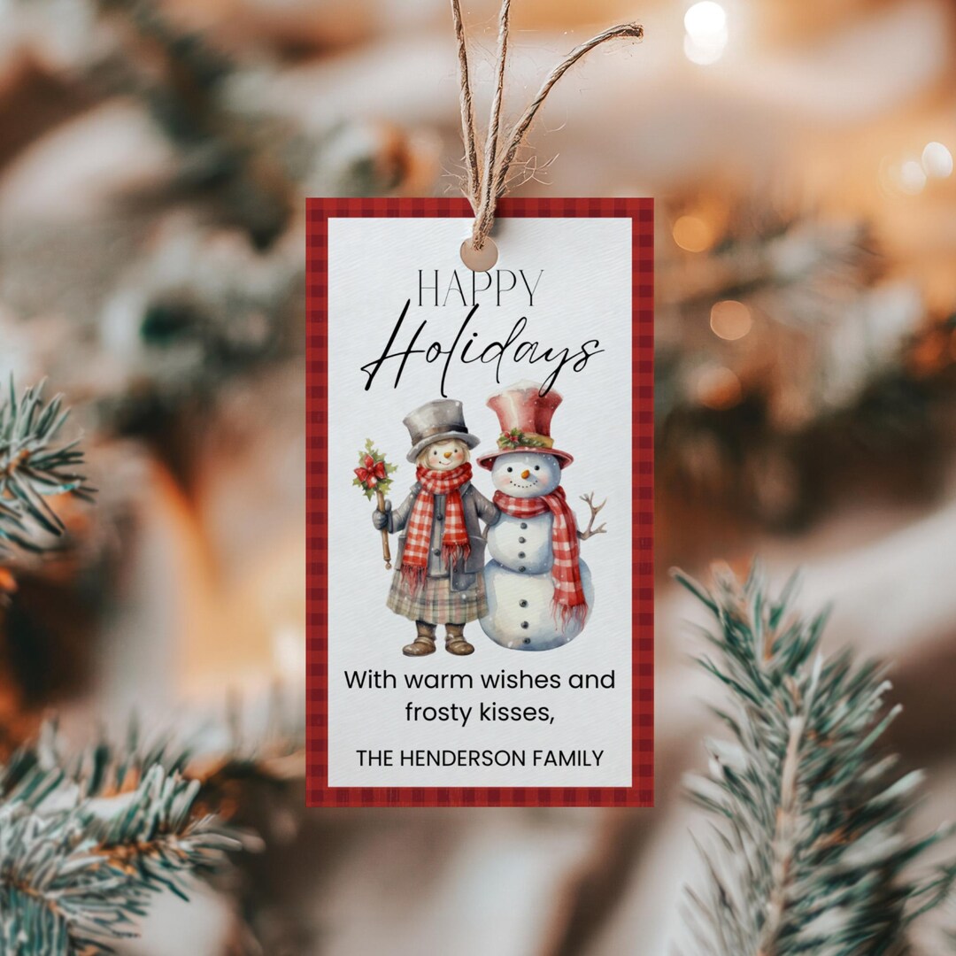 Snowman Holiday Gift Tag, Editable Template, Vintage Snowman Favor Tag ...