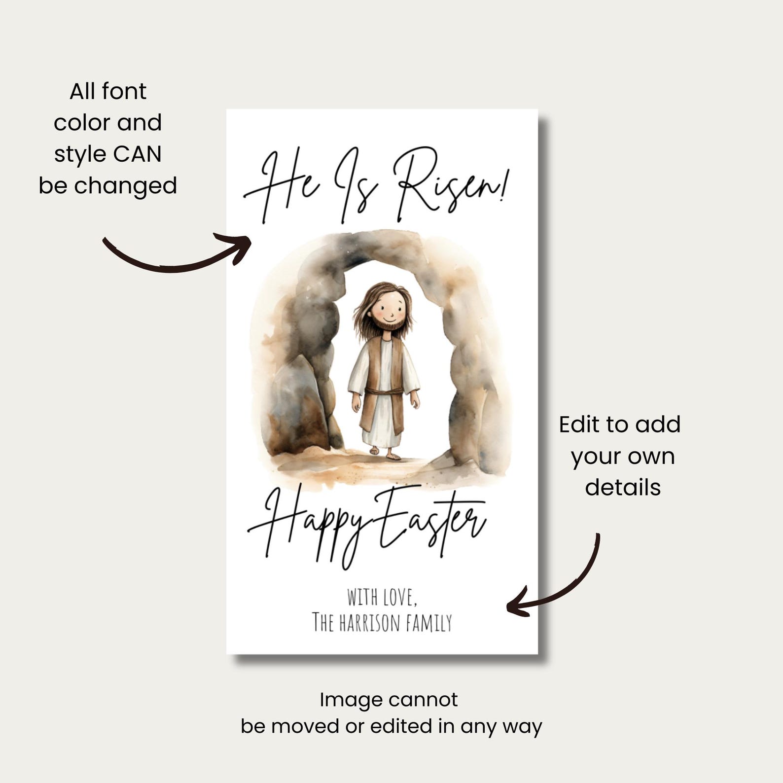 Easter Gift Tag Template, Printable Easter Card, He is Risen, Jesus ...