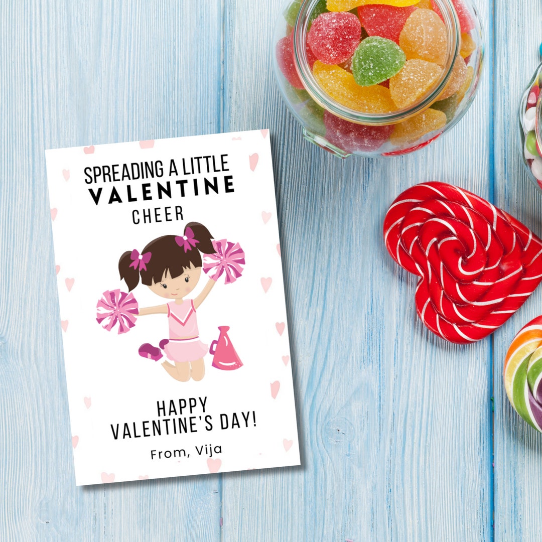 Cheerleader Valentine's Day Card Printable, Cheerleading Valentine Template, Valentine for Cheer ...
