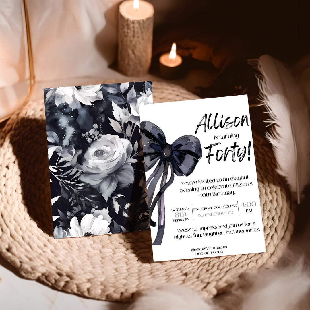 Bow Birthday Party Invitation Template, Editable Bow Birthday Invite ...