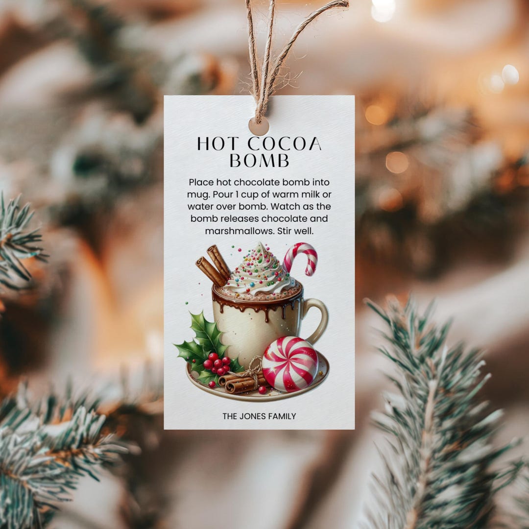Hot Cocoa Bomb Instruction Tag Template, Editable Hot Chocolate Gift ...