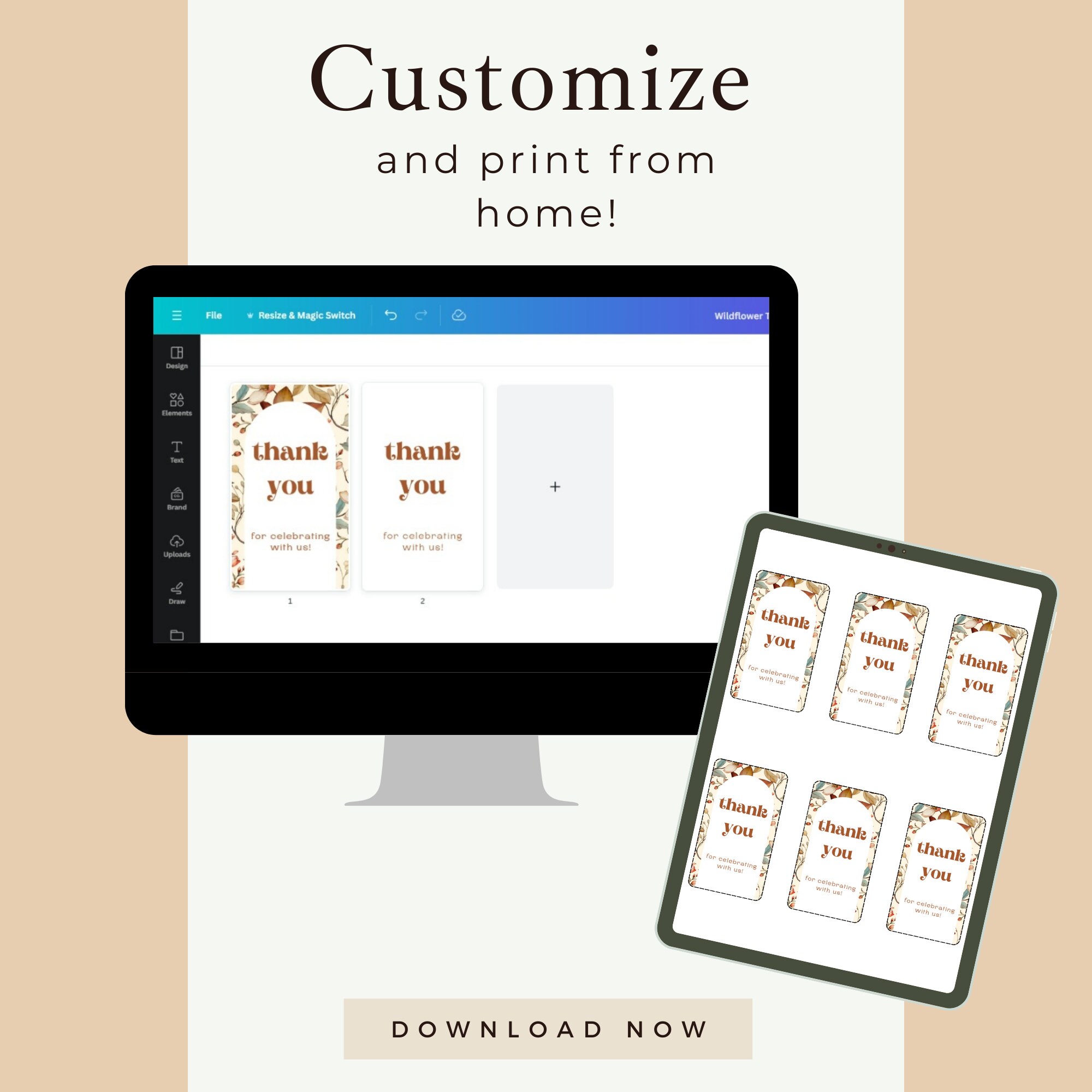 Editable Party Favor Tag, Printable Thank You Tags, Wildflower Party ...