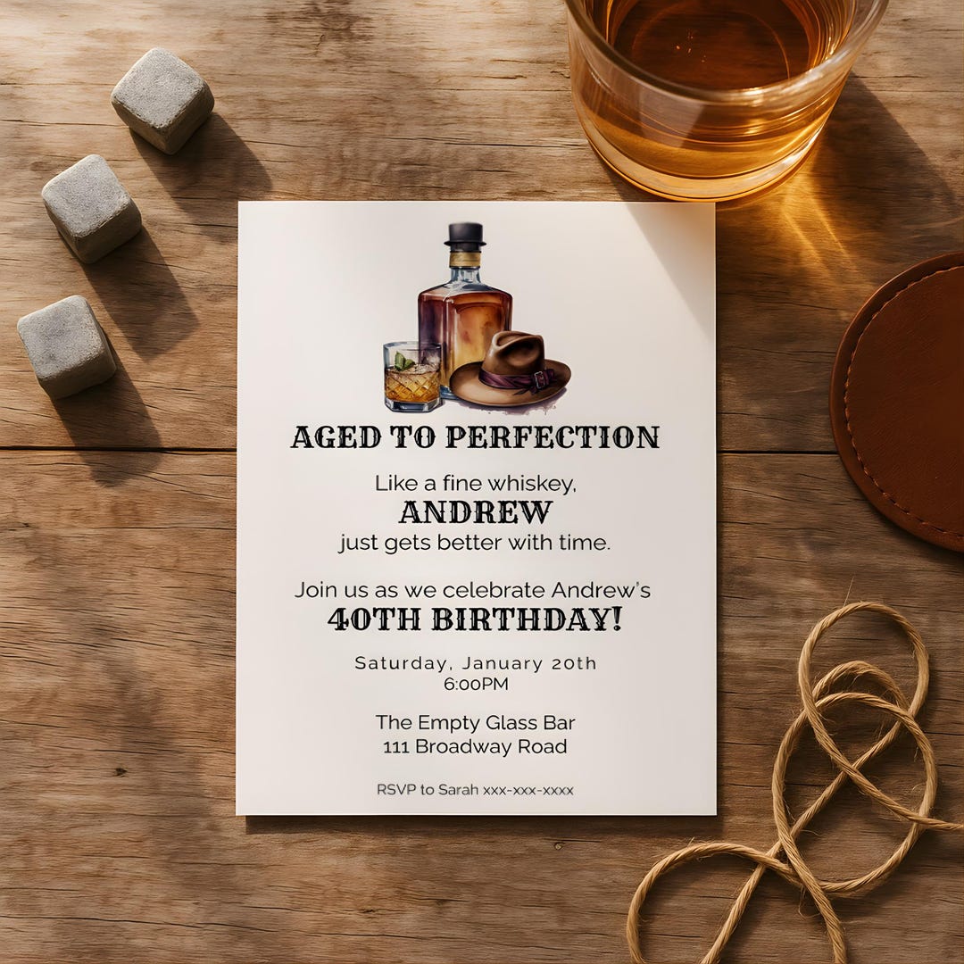 Whiskey Birthday Invitation for Men, Rustic Country Western Party ...