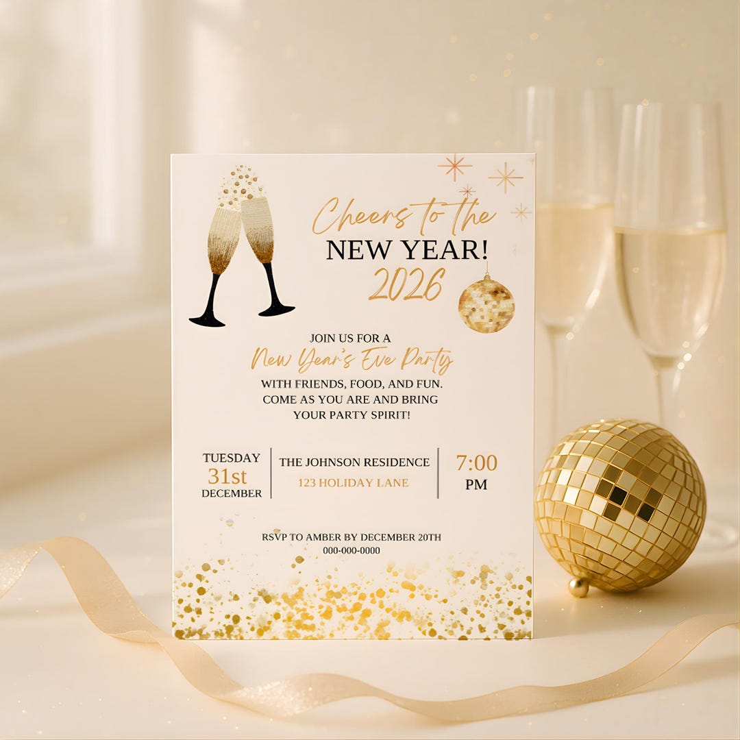 New Years Eve Party Invitation, Editable Template, Cheers to the New ...