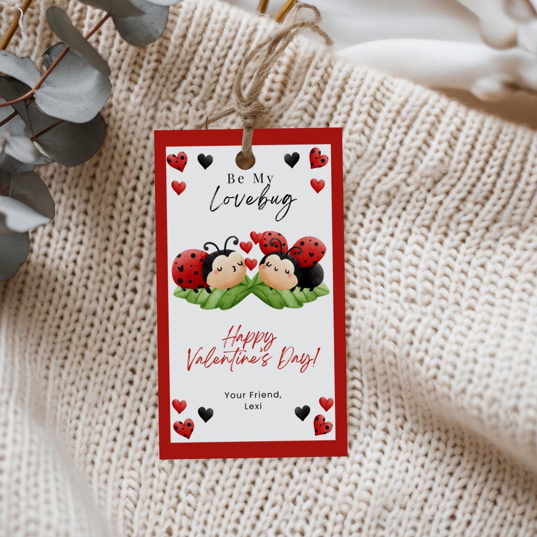 Valentine Card Template, Printable Love Bug Valentine Tag, Editable Bug ...