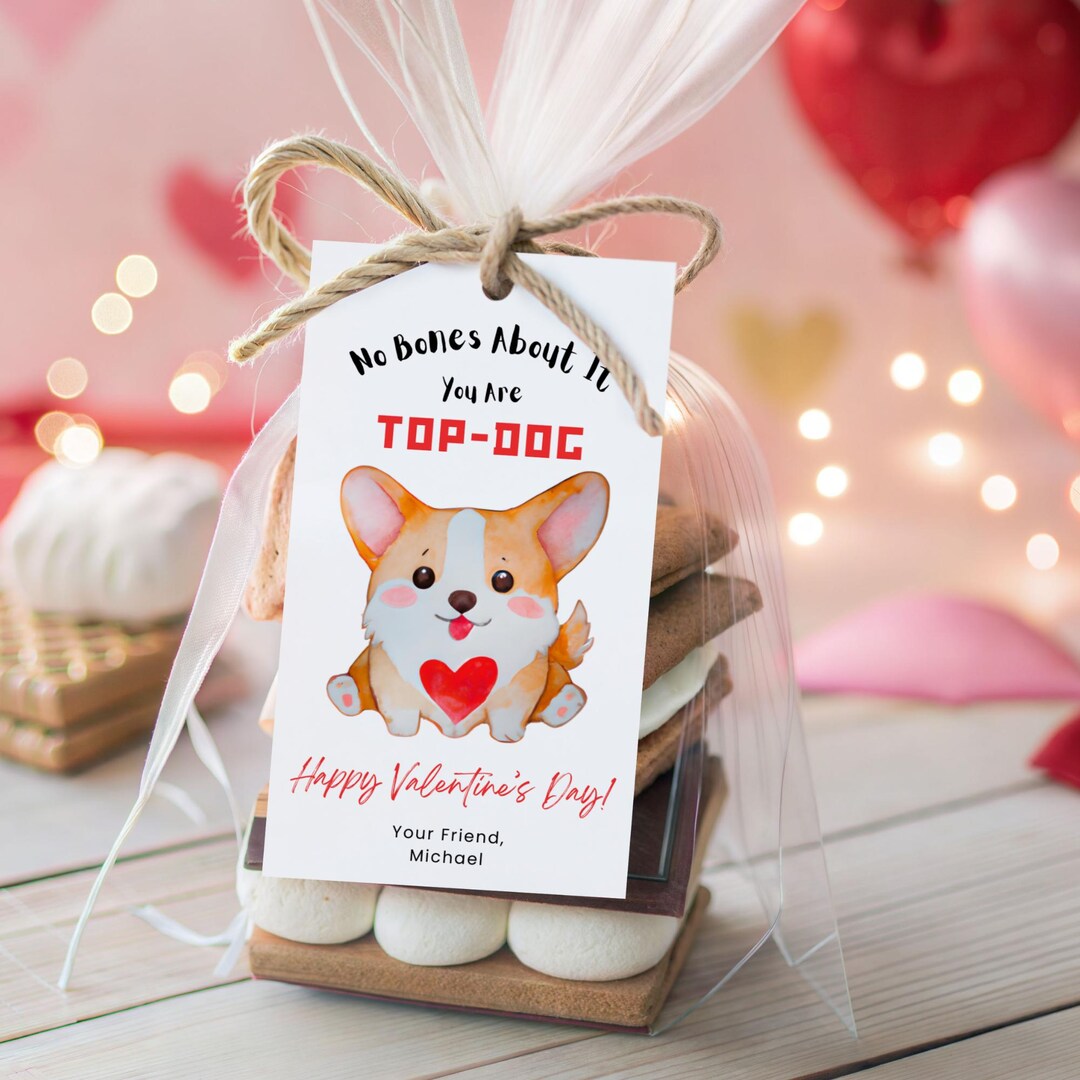 Valentine Card Template, Printable Valentine Tag, Editable Dog Theme ...