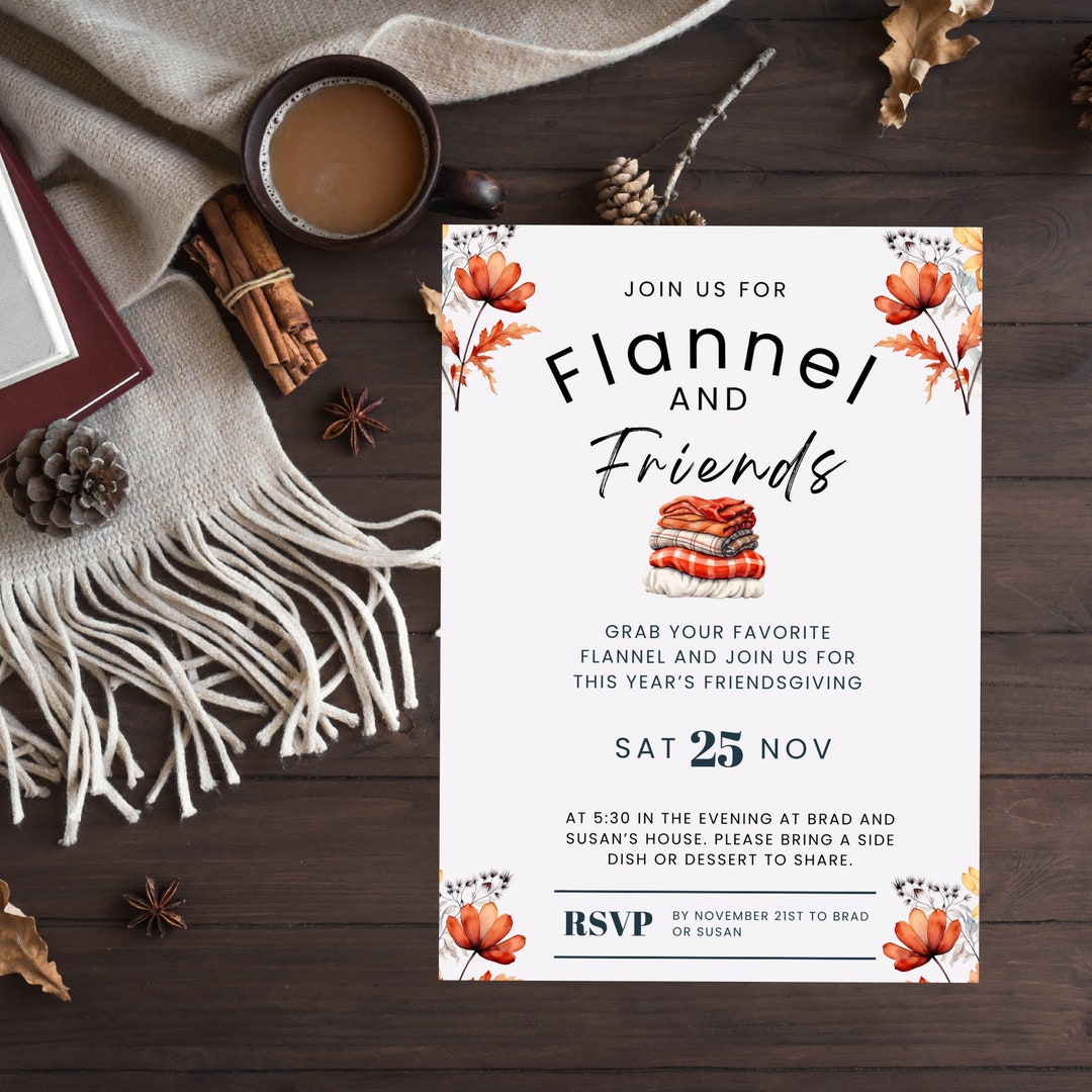 Friendsgiving Invitation Flannel and Friends Invite Friend - Etsy