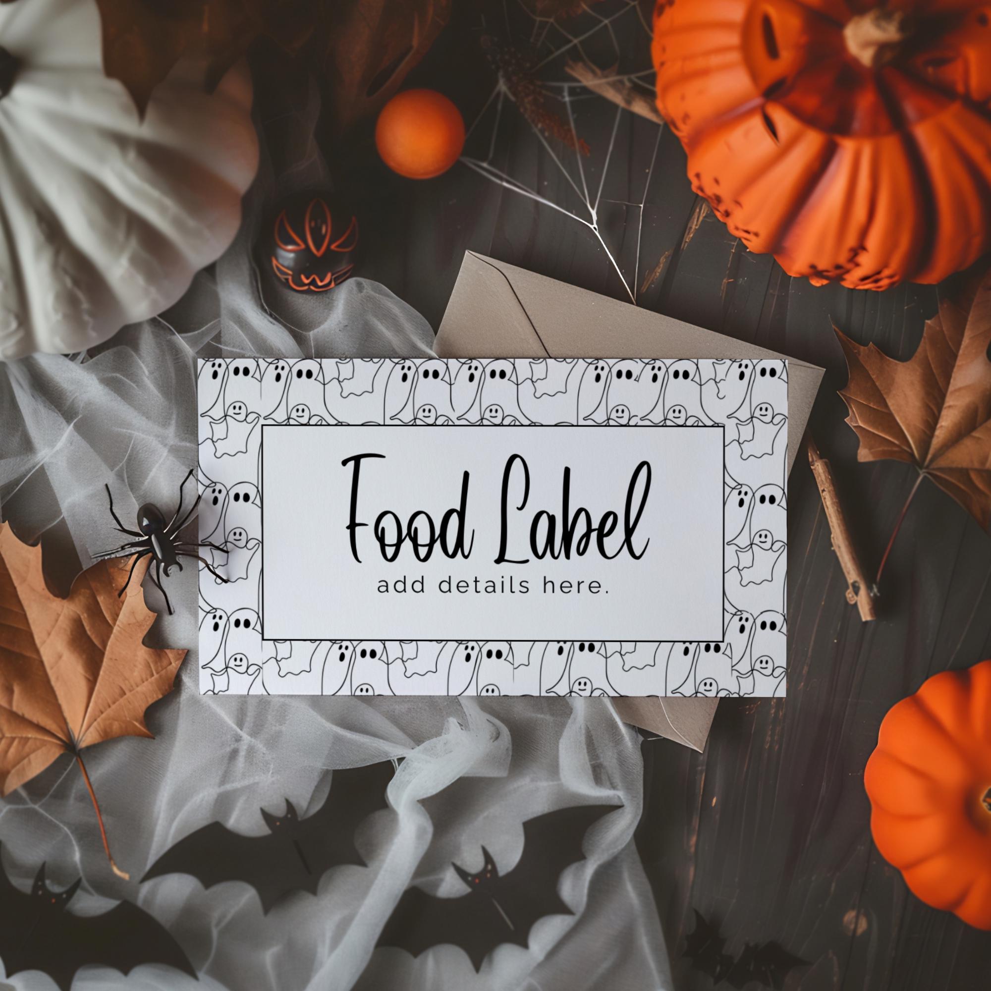 Halloween Food Label Template, Ghost Themed Place Card Printable ...