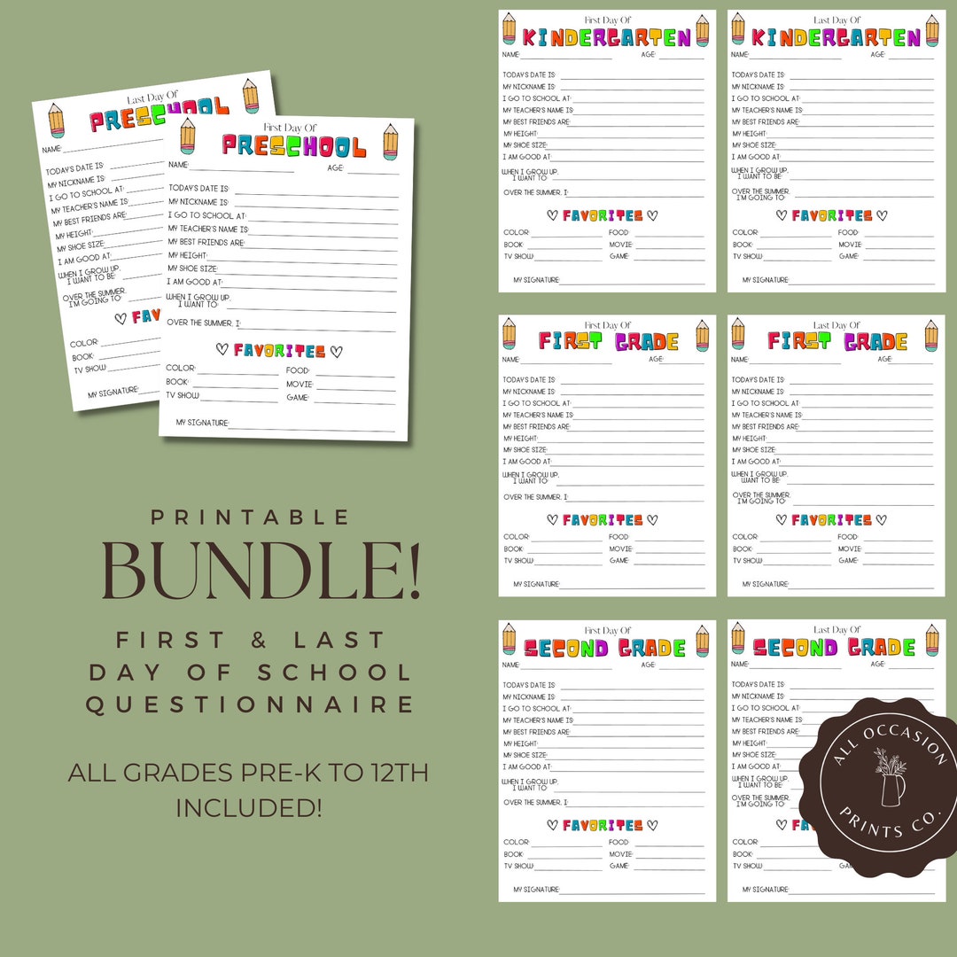 First & Last Day of School Interview BUNDLE, Last Day of School ...