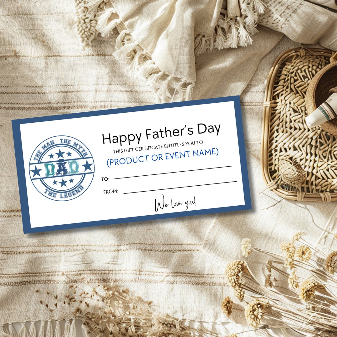 Father's Day Gift Certificate Printable, Dad Gift, Father's Day Gift ...