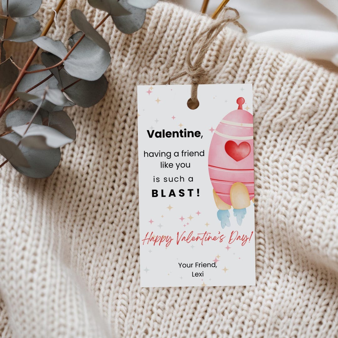 Valentine Card Template, Printable Rocketship Valentine Tag, Editable ...