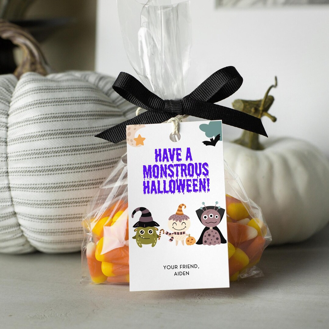 Printable Monster Halloween Tag Template, Party Favor Tag for Kids ...