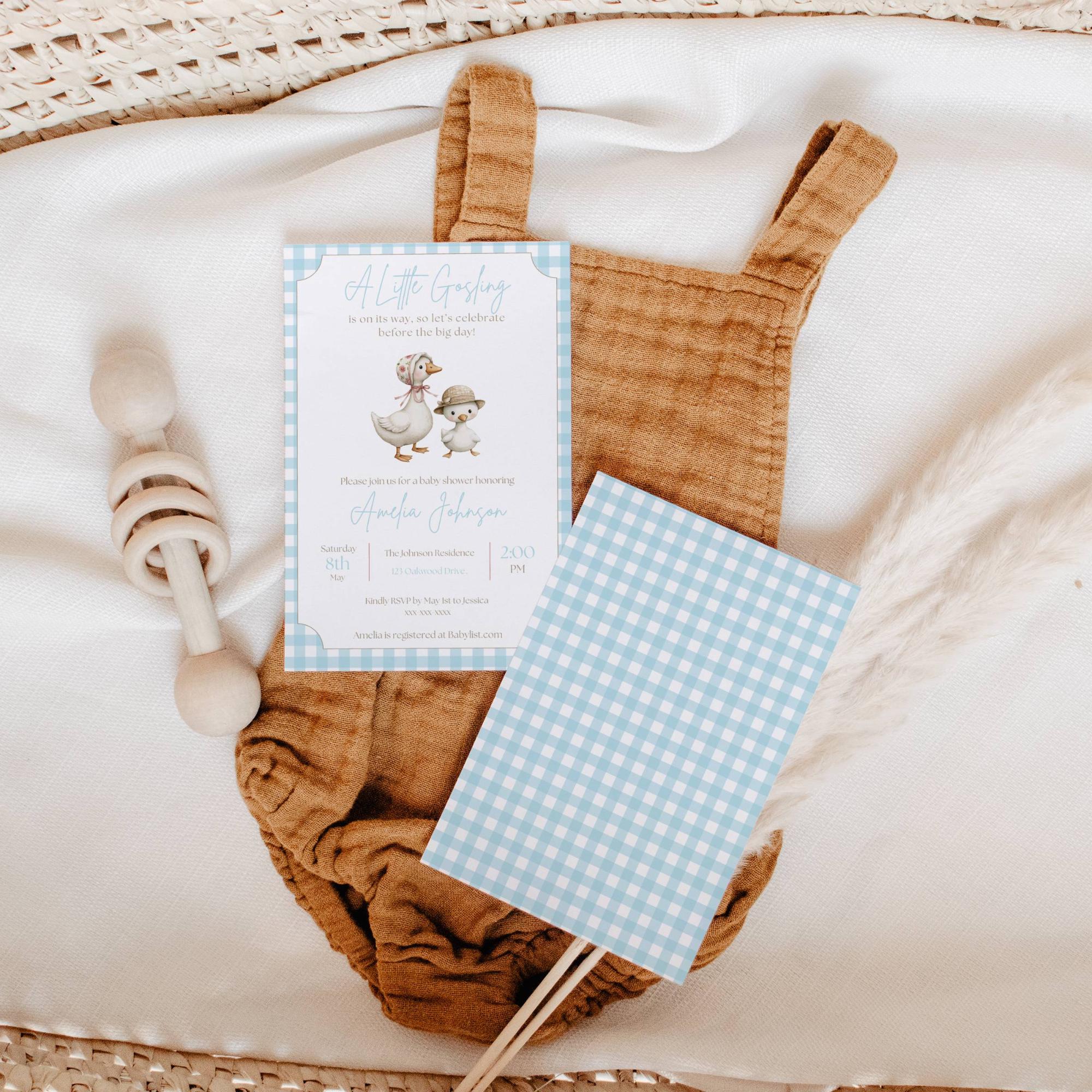 Goose Baby Shower Invitation Template, Editable Gosling Baby Boy Shower ...