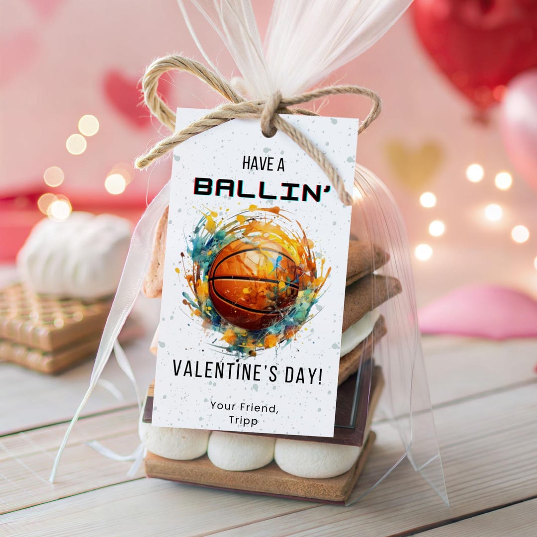 Valentine Card Template, Printable Basketball Valentine Tag, Editable ...