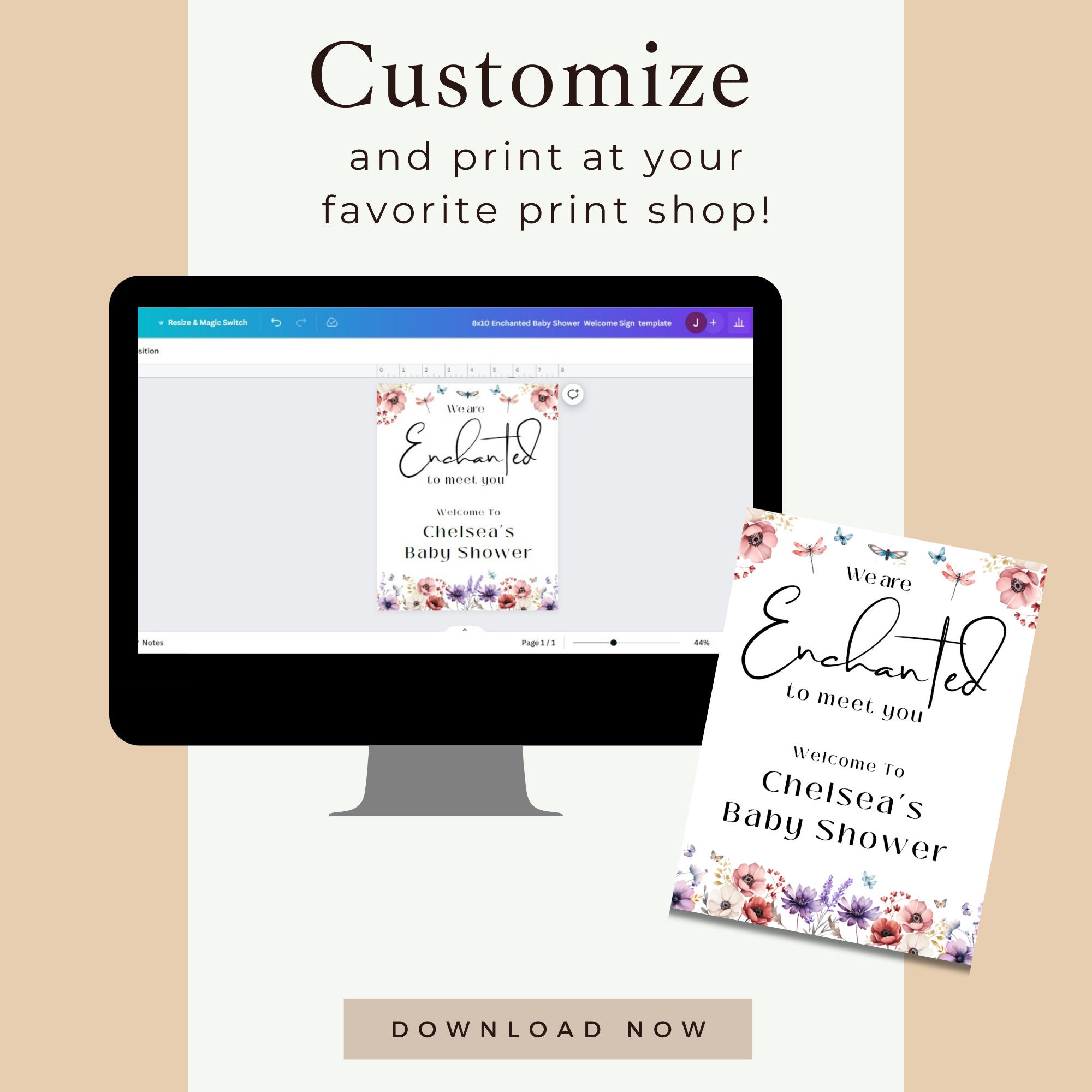 Editable Floral Welcome Sign Template, Printable Baby Shower Sign ...