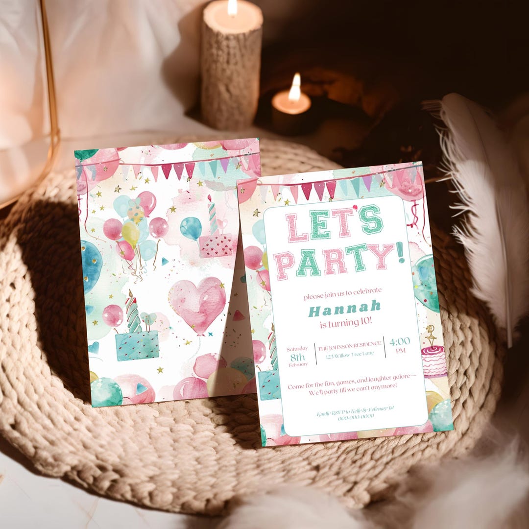 Girl Birthday Party Invitation Template, Editable Varsity Letter Patch ...