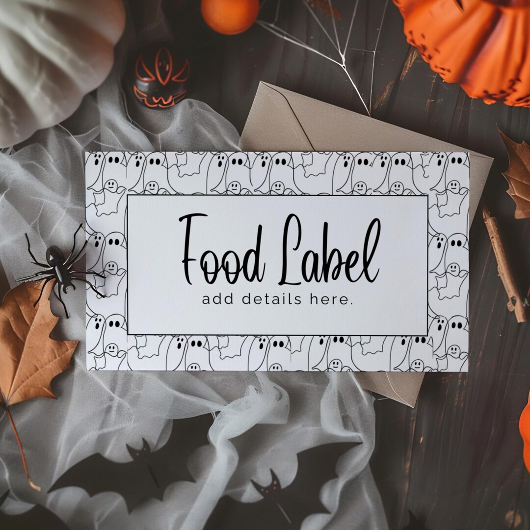 Halloween Food Label Template, Ghost Themed Place Card Printable ...