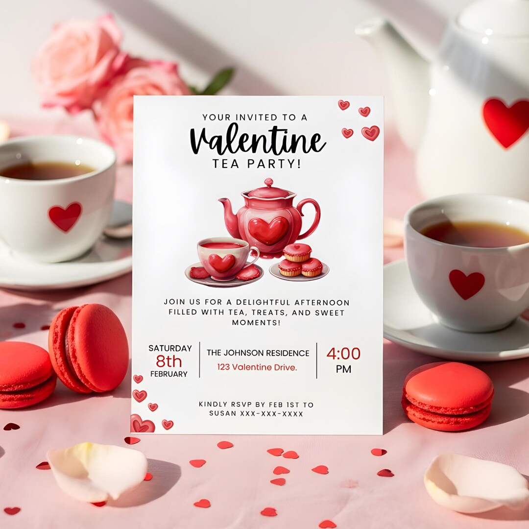 Valentine's Tea Party Invitation Template, Printable Valentine's Day ...