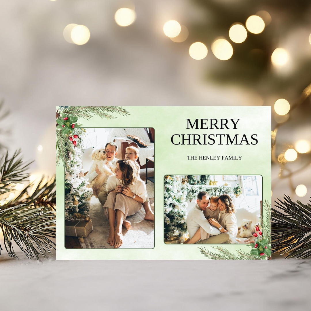Photo Holiday Card Template, Printable Classic Christmas Card, Editable ...