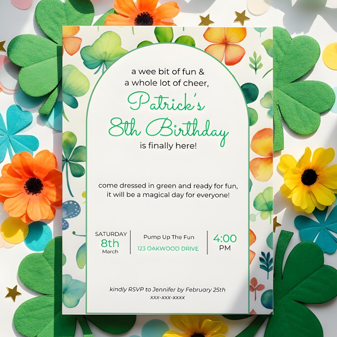 Four Leaf Clover Birthday Invitation Template, Editable St. Patrick's ...