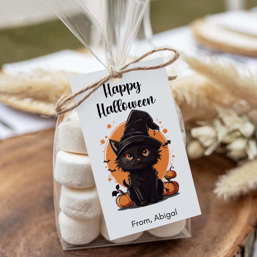 Printable Halloween Cat Gift Tag Template, Happy Halloween Party Favor ...