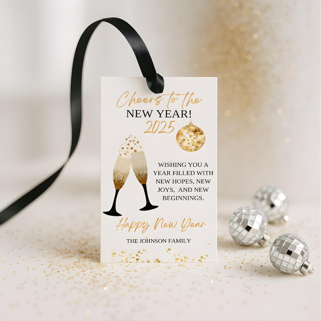 Cheers to the New Year Gift Tag Template, Editable New Year's Gift Tag ...