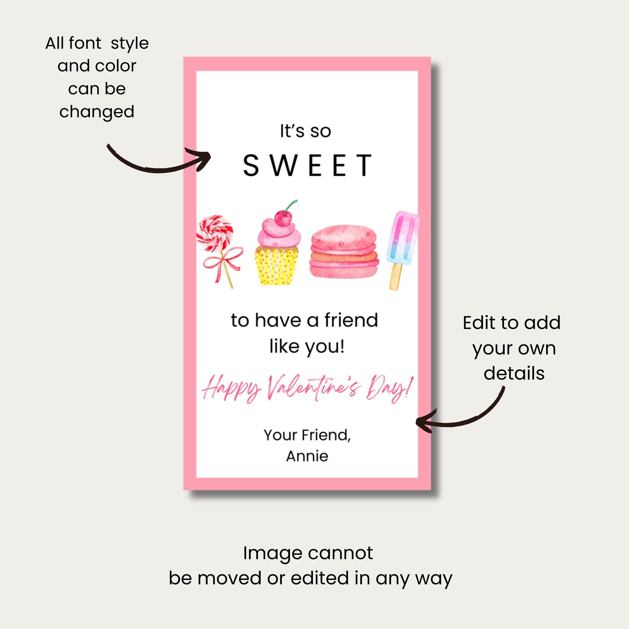 Valentine Card Template, Printable so Sweet Valentine Tag, Editable ...