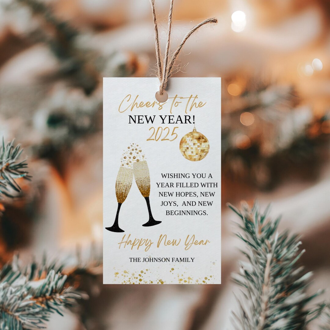 Cheers to the New Year Gift Tag Template, Editable New Year's Gift Tag ...
