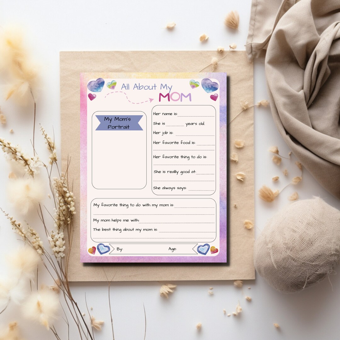 Mother's Day Printable, All About Mom Questionnaire, Questions for Kids ...