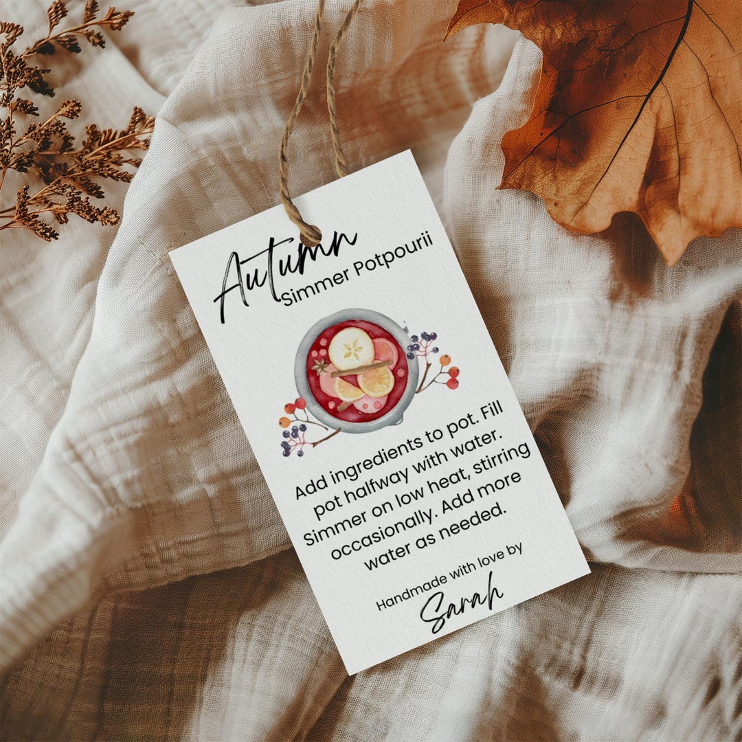 Autumn Simmer Potpourri Tags Template, Printable Simmer Pot Gift Tag ...