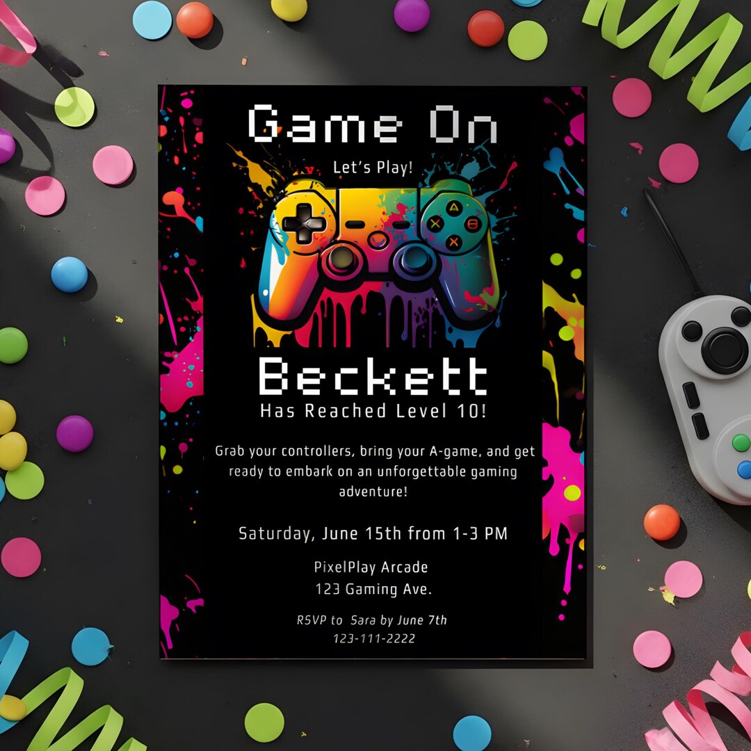 Video Game Birthday Party Invitation Template, Editable Gamer Birthday ...