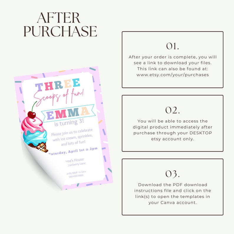 Three Scoops of Fun Birthday Invitation Template, Editable Ice Cream ...