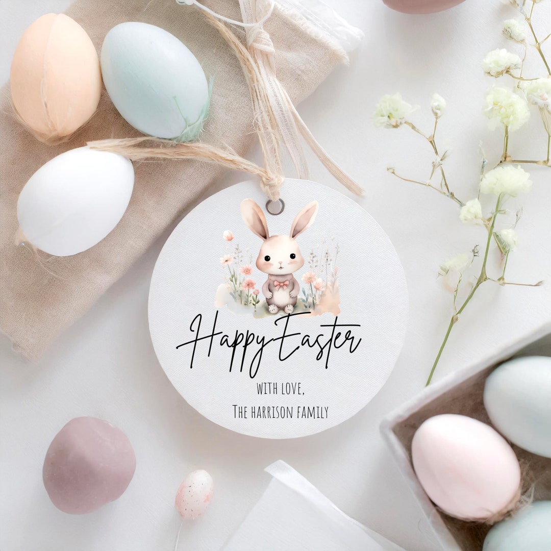 Printable Happy Easter Gift Tag, Round Easter Bunny Tag Template, Treat ...