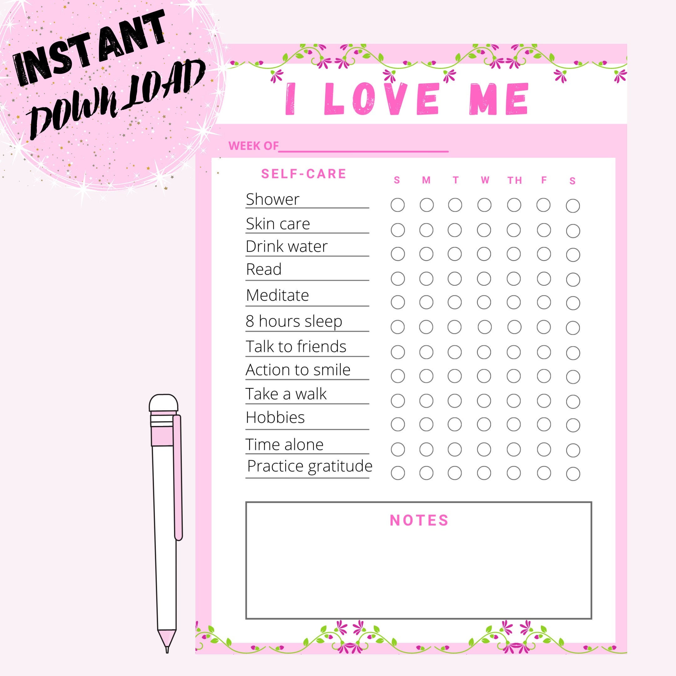 Self-care Checklist - Instant Download PDF Printable - Checklist ...