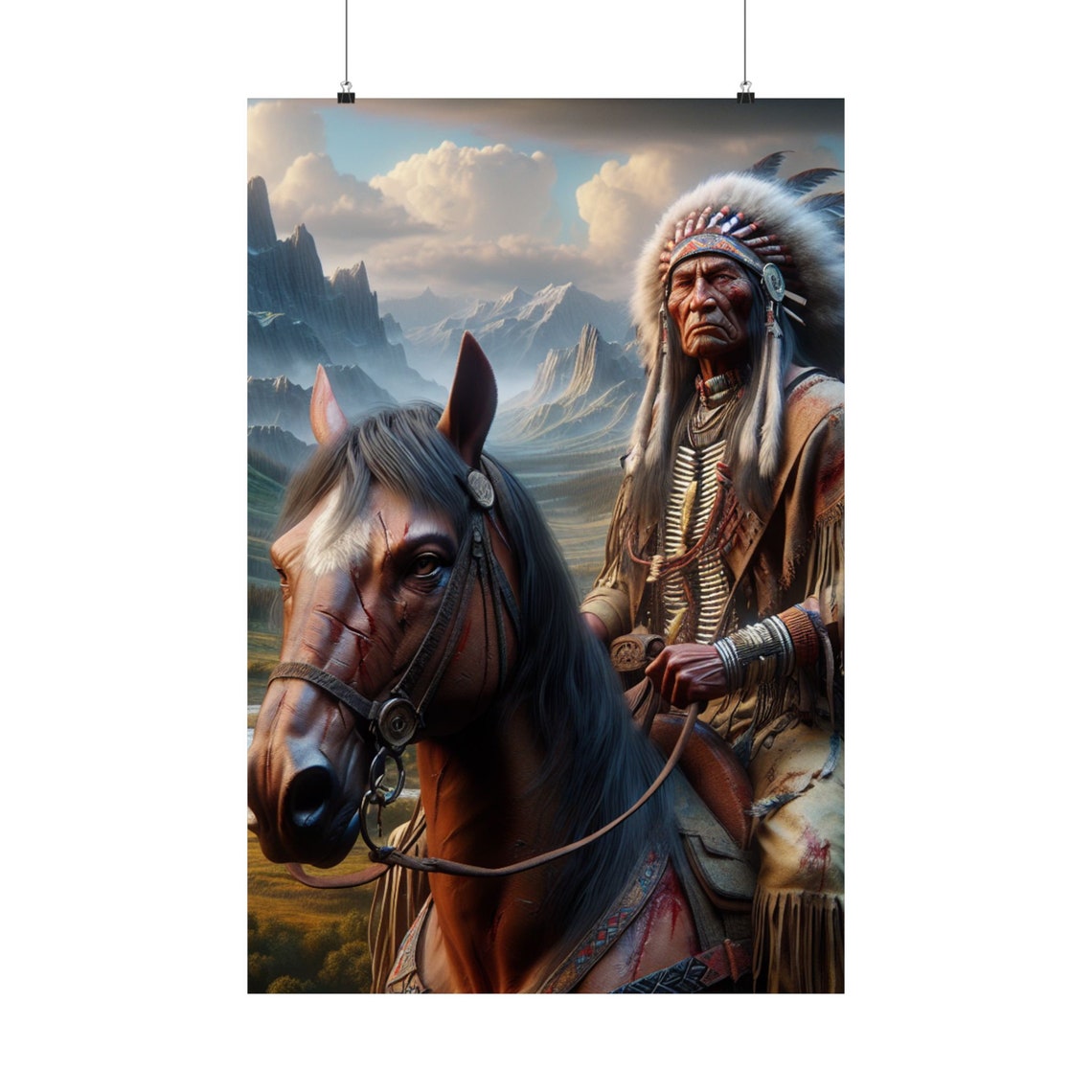 Native American Chief Vertical Poster, Tribal Wall Art, Southwestern ...