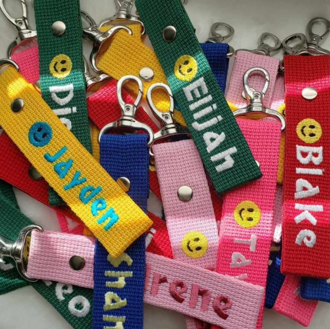 Colorful School Bag Embroidery Name Tag | Lunch Bag Chain | Kids Name ...