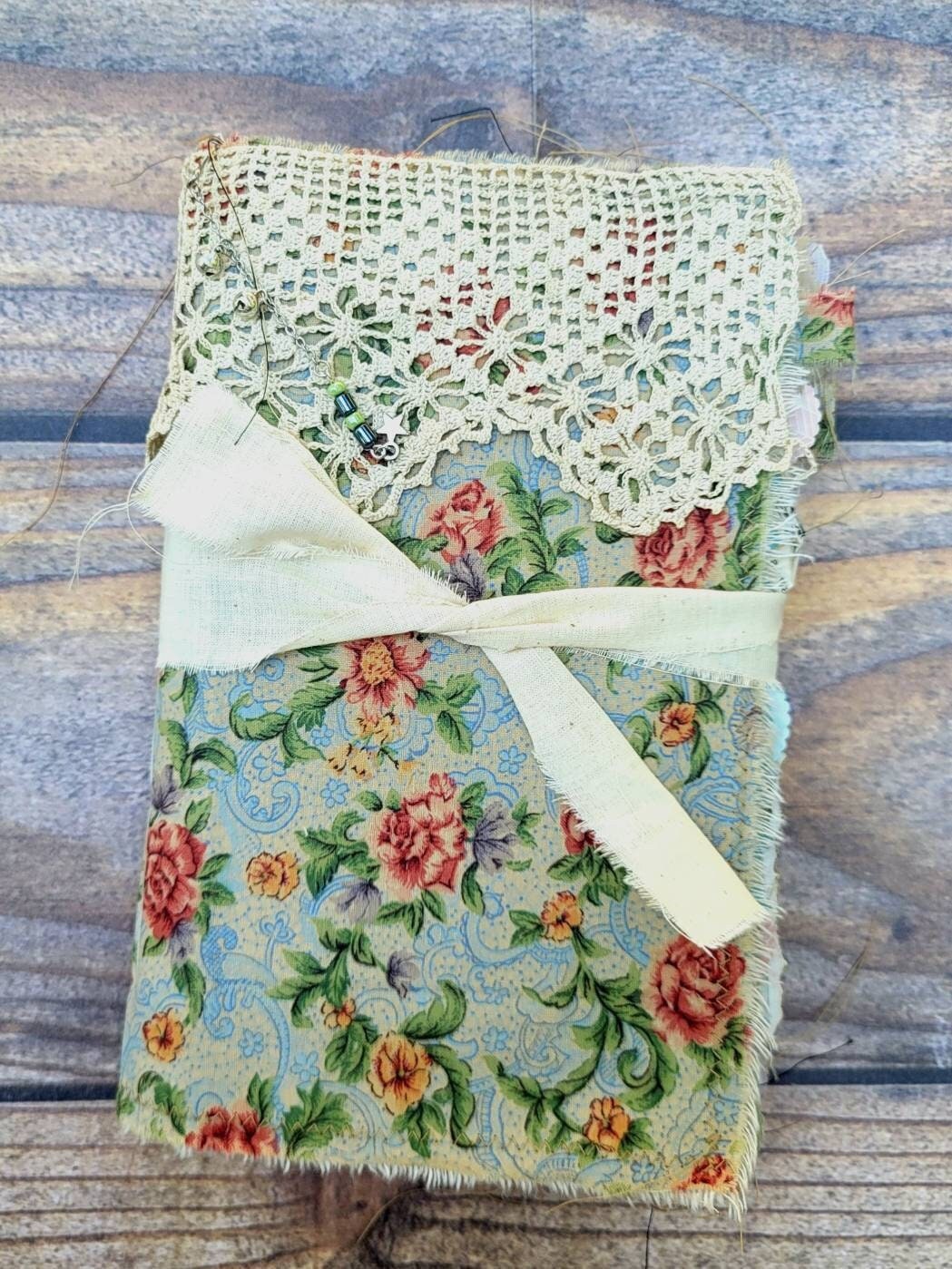 Vintage Fabric and Hand-made Lace Covered Journal - Etsy