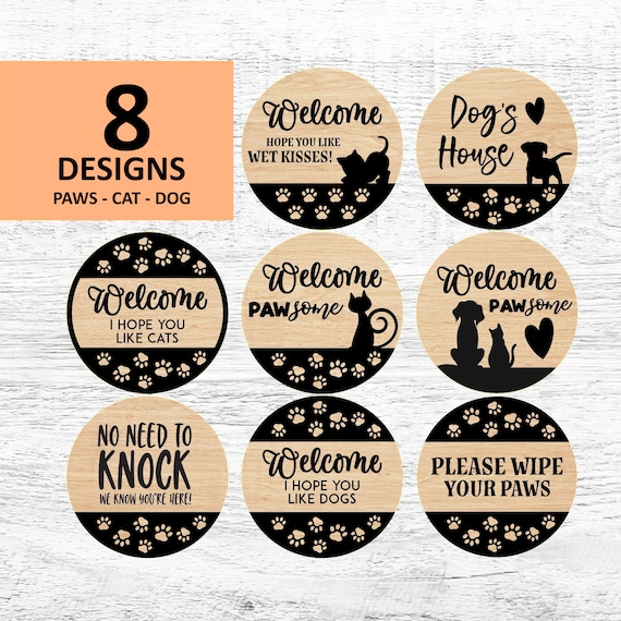 Door Hanger SVG Bundle With Cat and Dog Silhouette Round Wood - Etsy ...