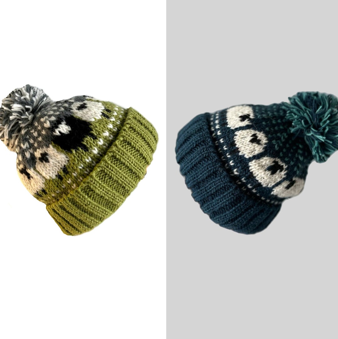 Hand Knitted Wool Winter Bobble Beanie Hat With Pom Pom, Fleece Lined ...