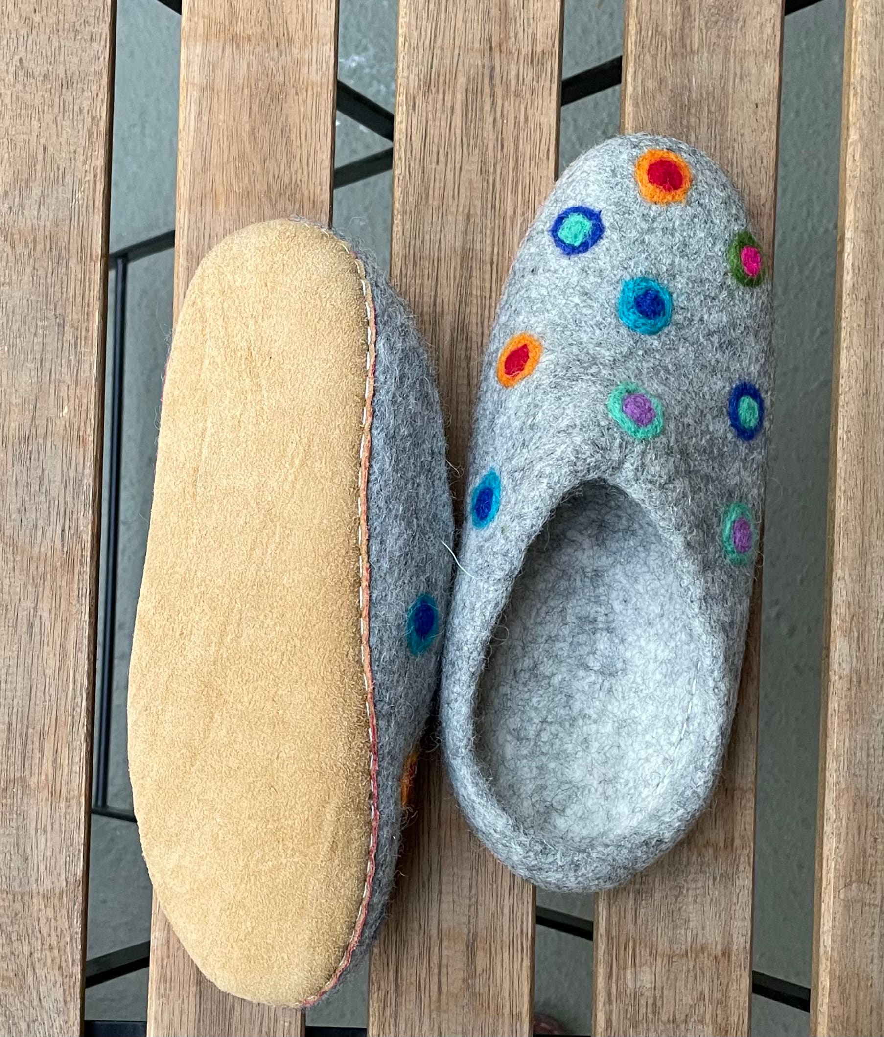 Dotted Felt Wool Slippers Felted Shoes Handmade Felt Indoor - Etsy