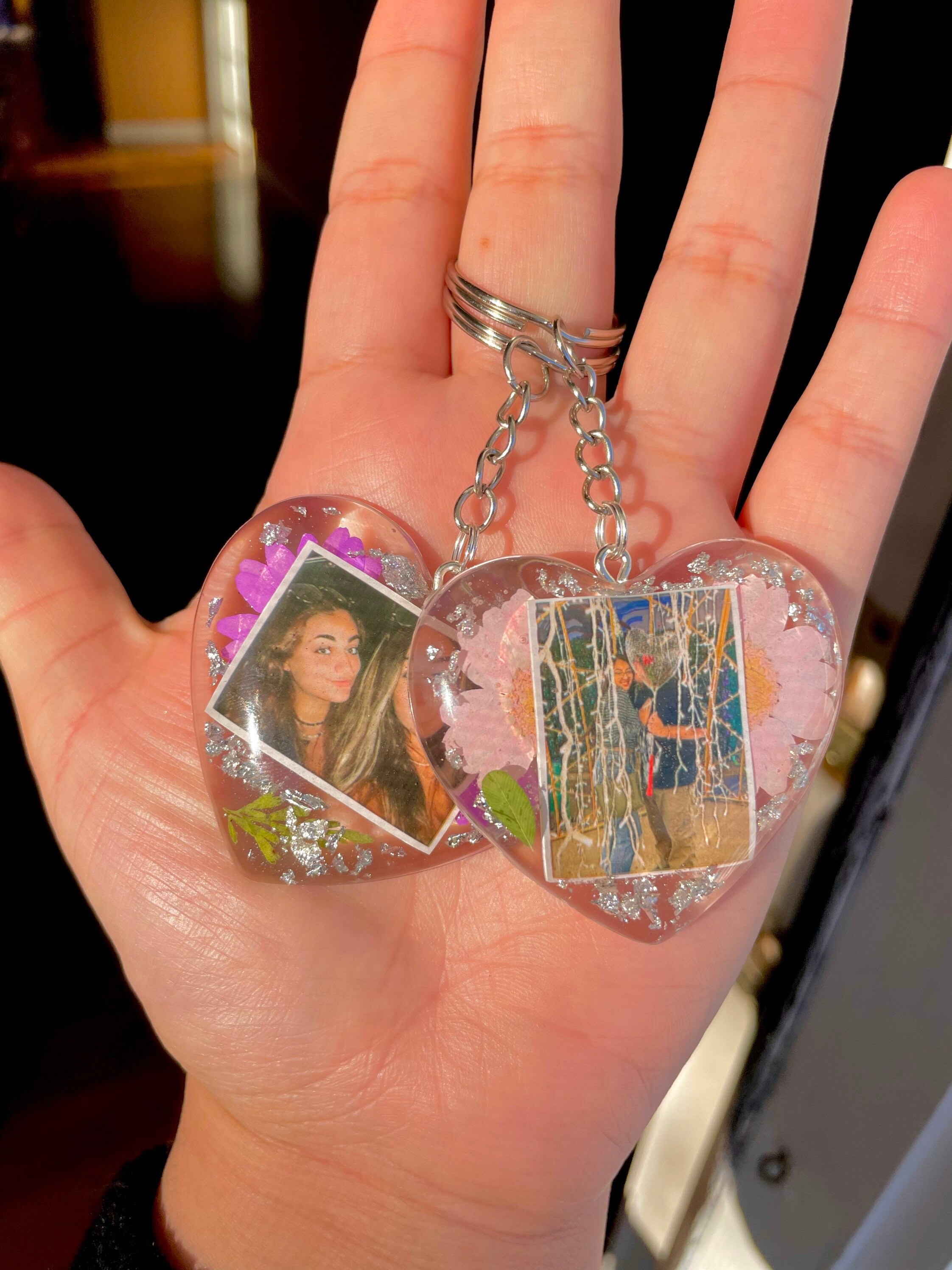 Heart Photo Keychain Custom Photo Keychain Resin Photo - Etsy