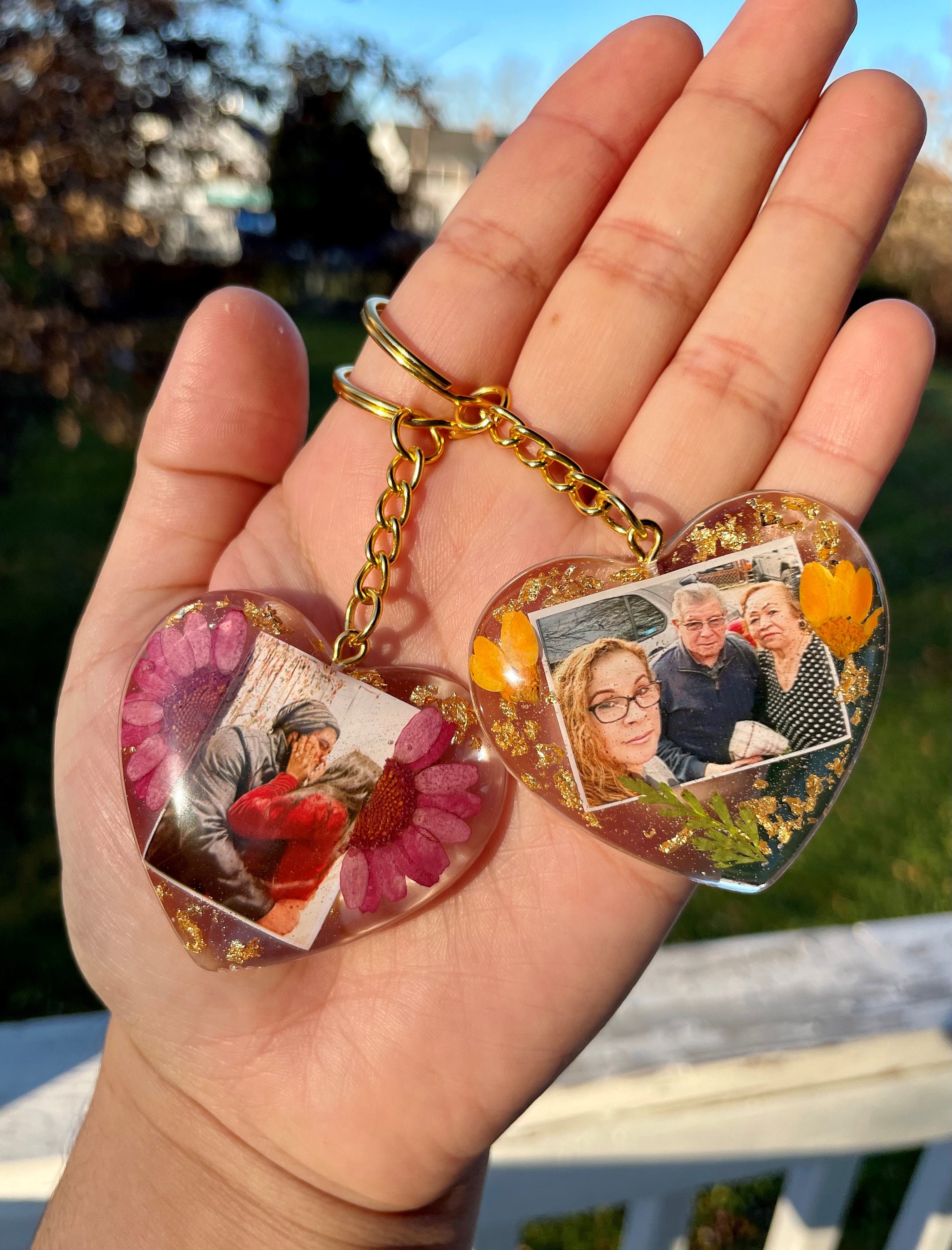 Heart Photo Keychain Custom Photo Keychain Resin Photo - Etsy