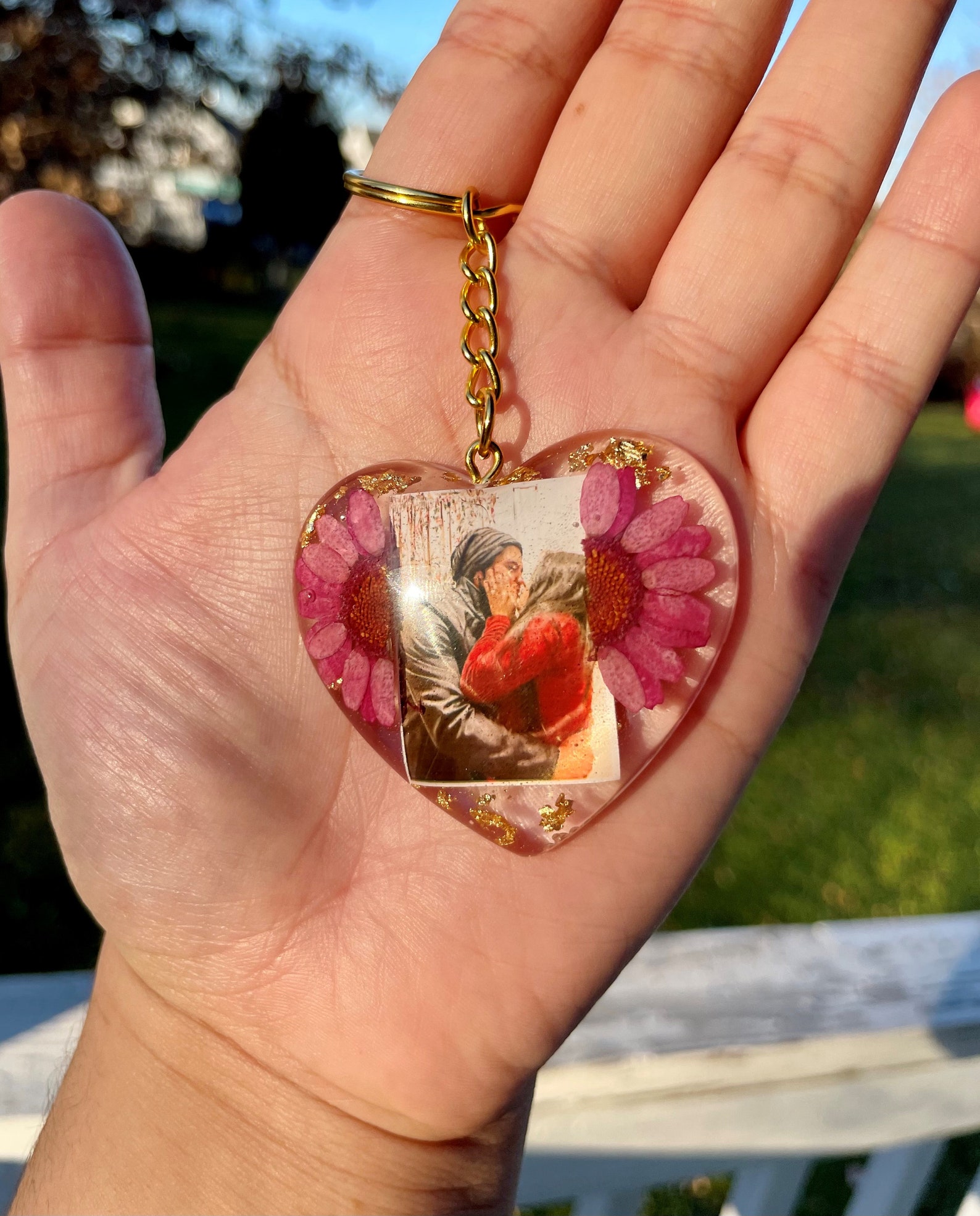 Heart Photo Keychain Custom Photo Keychain Resin Photo | Etsy