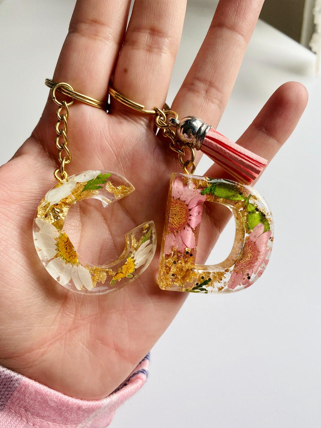 Custom Handmade Real Flower Resin Letter Keychain, Personalized ...