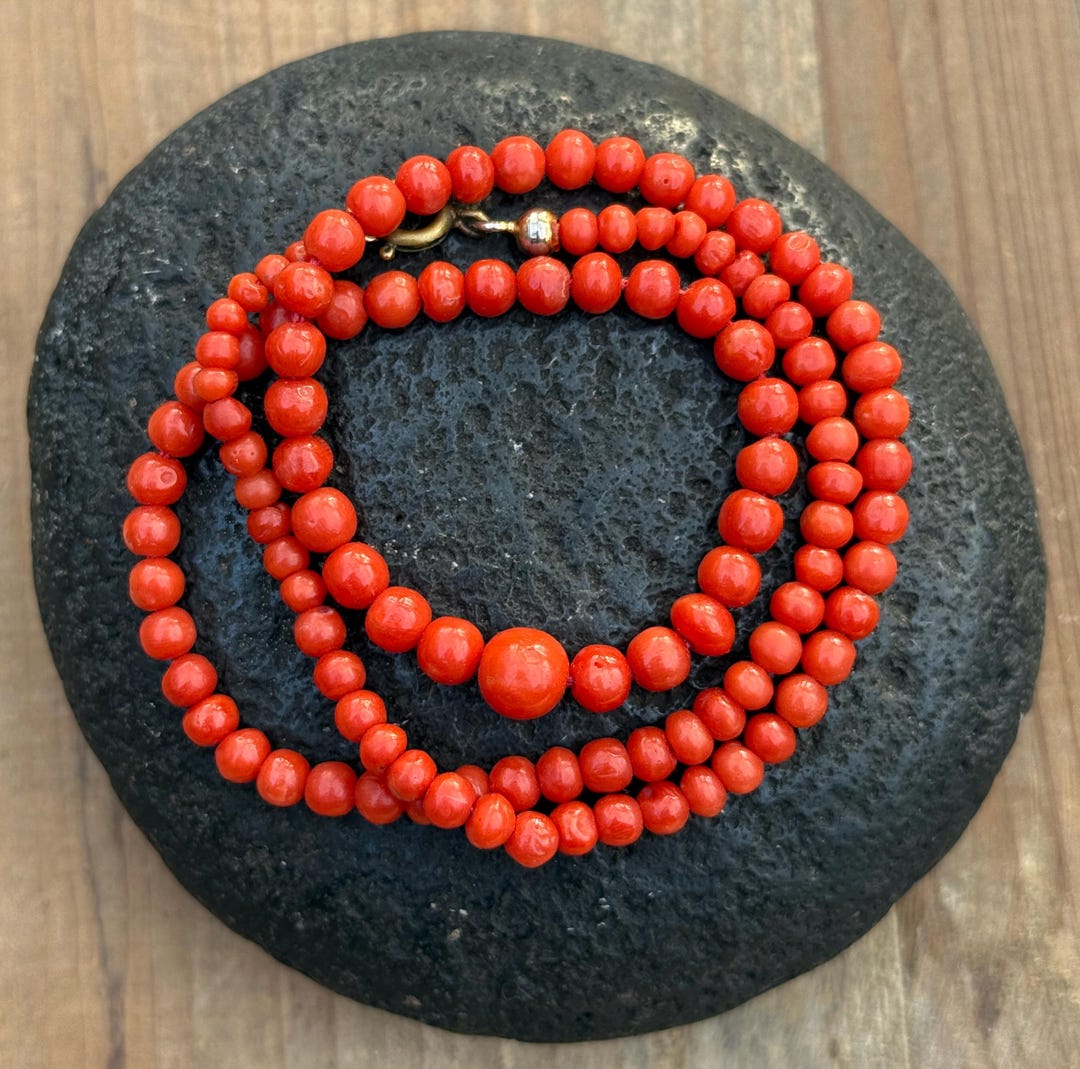 Antique Salmon Oxblood Coral Necklace Vintage Mediterranean Deco Beads ...