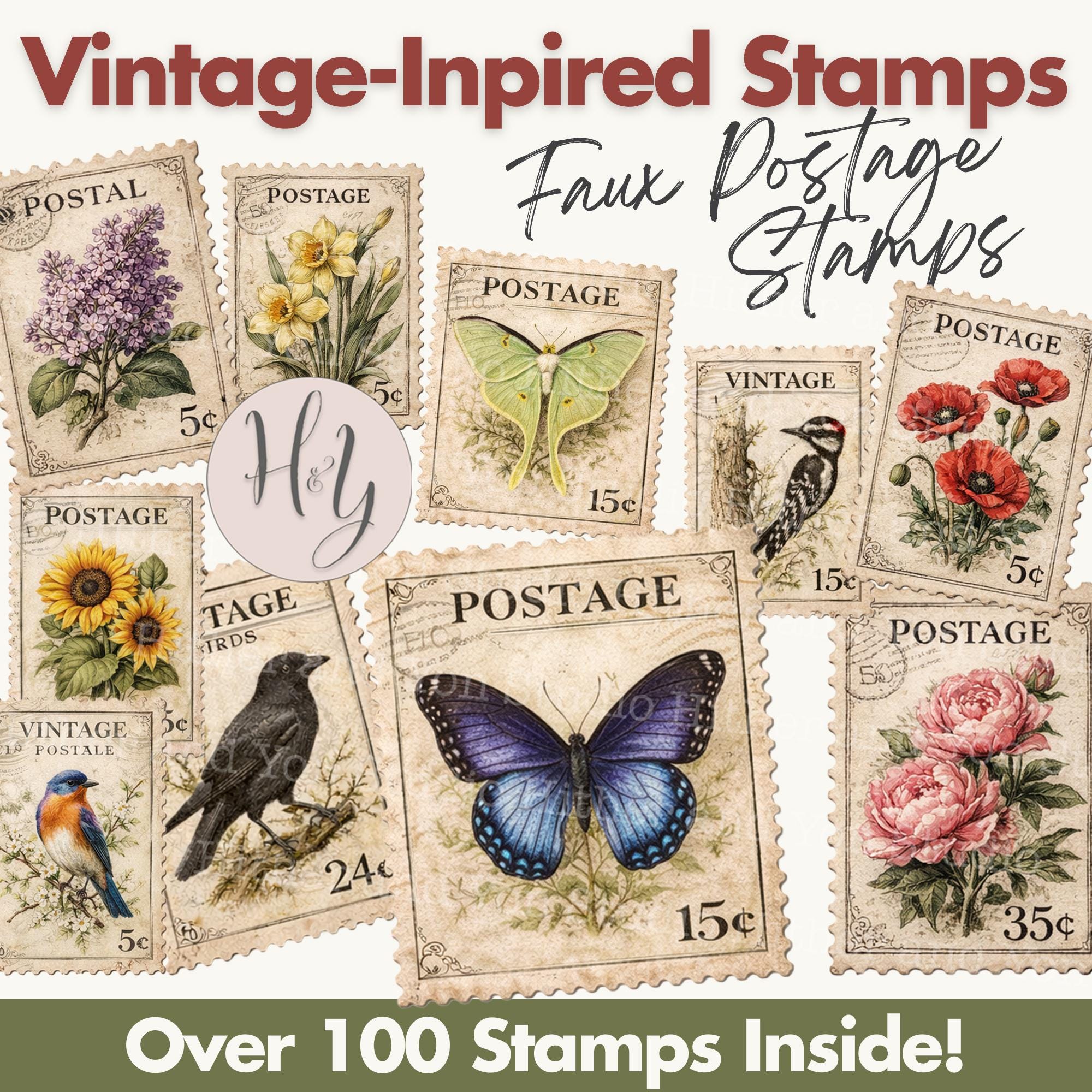 Vintage-inspired Faux Postage Stamps With a Nature Vibe, Bird Stamps ...