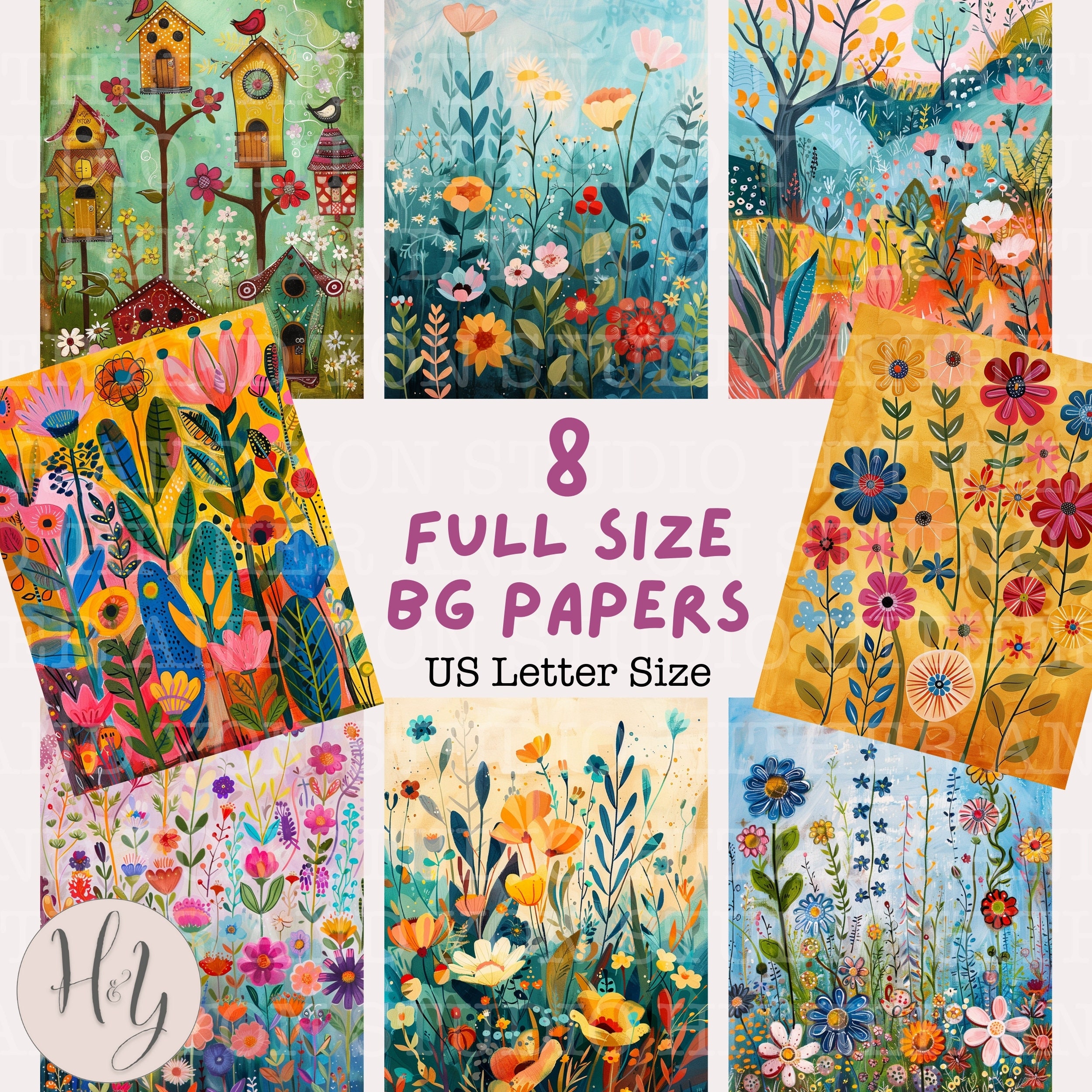 Whimsical Cats Background Paper Pack and Elements Including Colorful ...