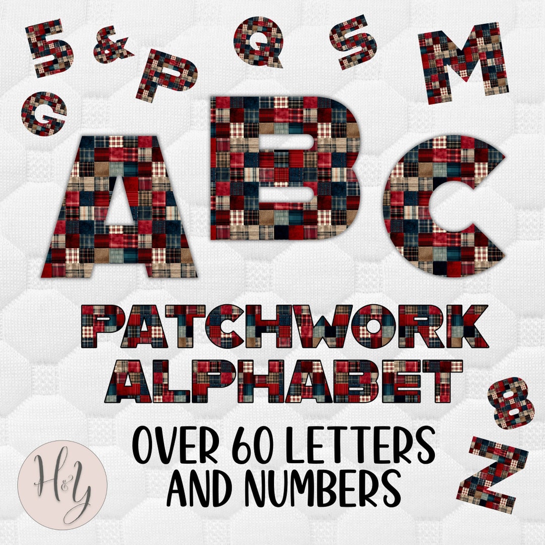 Patchwork Alphabet PNG, Scrapbook Letters and Numbers, Junk Journal Cover Monogram PNG Letters ...